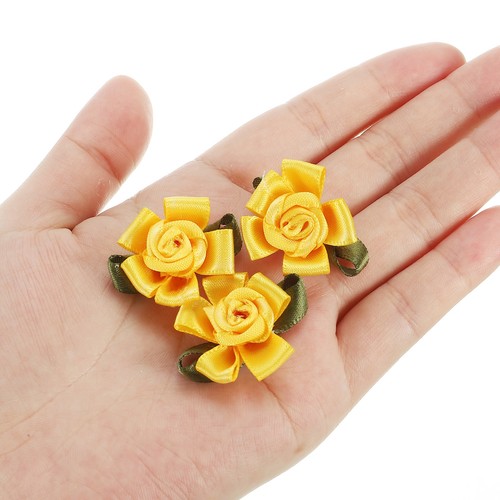 20Pcs Mini Satin Ribbon Roses Small Rosettes Fabric Flowers Yellow | eBay