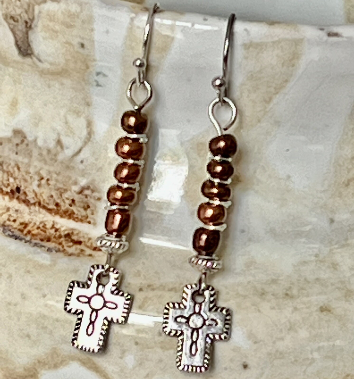 Copper and Silver Cross Dangle Earrings. Faith. Love. Religion. Believe ...