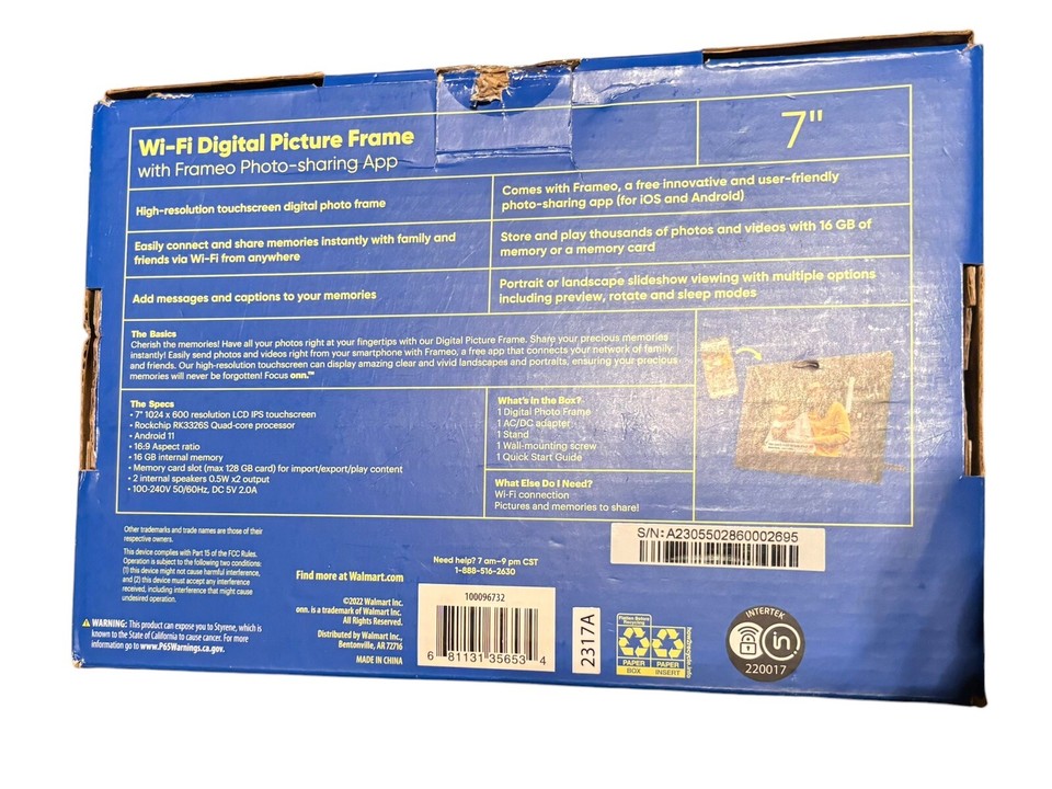 ONN 7" Wi-Fi Digital Picture Frame, Send Photos and Videos 100096732 | eBay