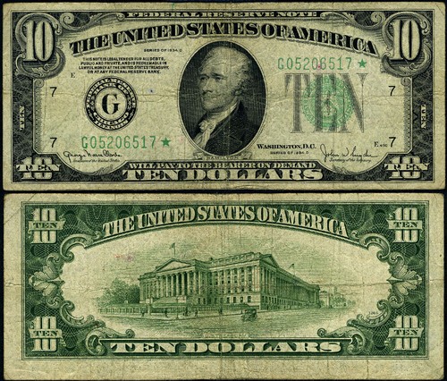 FR. 2009 G* $10 1934-D Federal Reserve Note Chicago G-* Block Fine+ ...