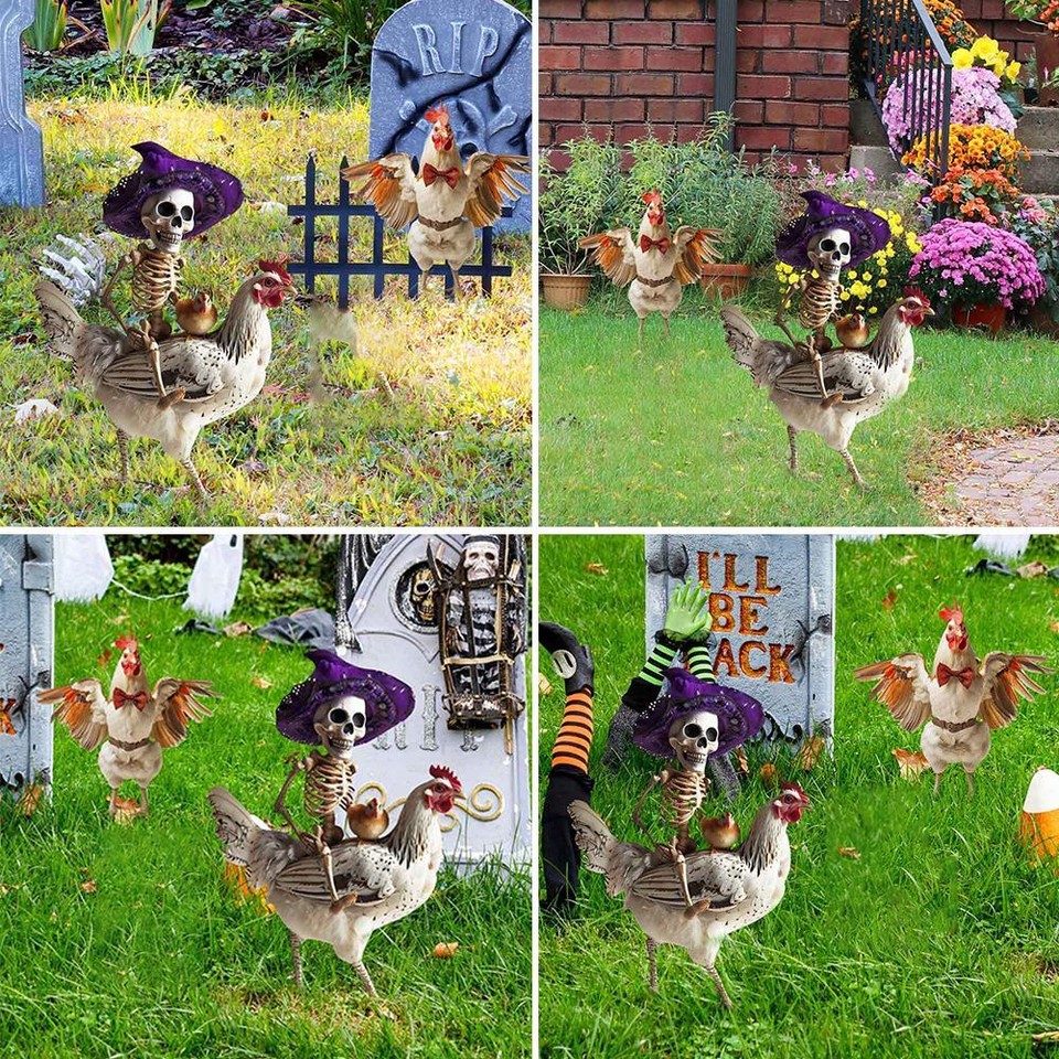 Chicken Skeleton Halloween Rooster Flap Wing Halloween Decor 2D Metal ...