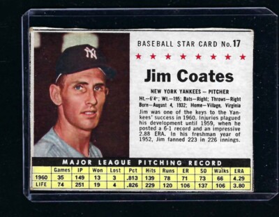 1961 Post Cereal Baseball Card #17 Jim Coates, New York Yankees, EX! | eBay