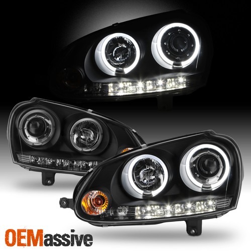 Fits 06-09 Golf GTi R32 Jetta Rabbit JDM Black Halo Projector DRL LED ...
