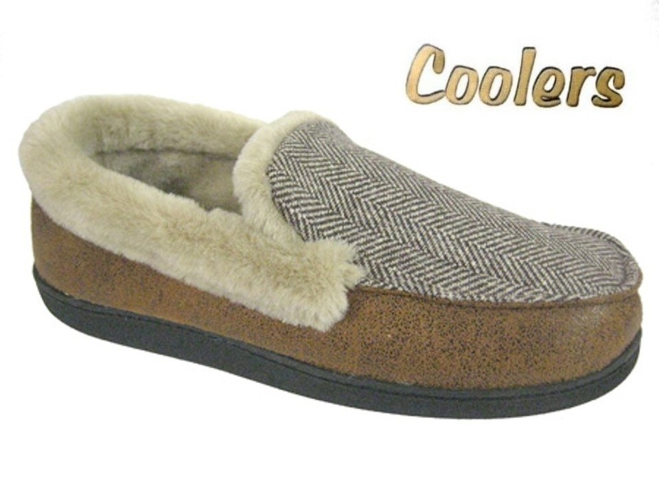 MENS COOLERS SLIPPERS FLEECE LINED CASUAL WARM SLIP ON MOCASSINS WINTER ...