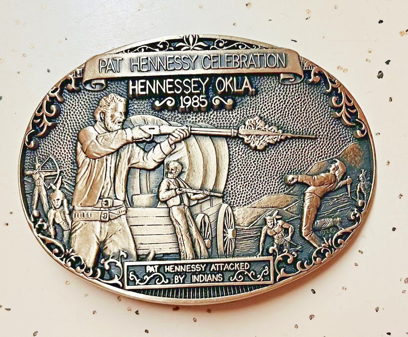 Vtg 1985 Solid Brass Pat Hennessy Celebration Belt Bu… - Gem