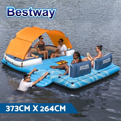 Bestway Pool Float Island Inflatable Lounge 6-person Raft Canopy ...