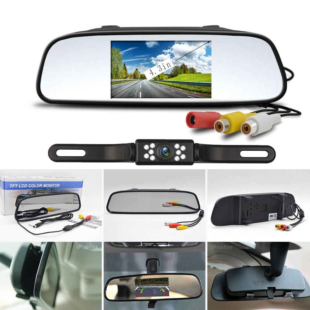Car Backup Camera Wired Rear View System HD Night Vision+4.3" Mirror ...
