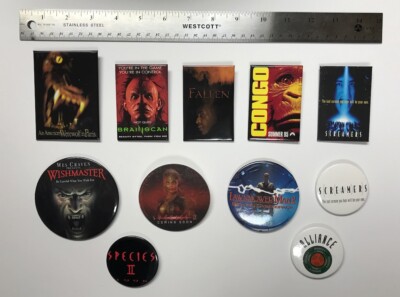 PROMOTIONAL PIN BACK BUTTON LOT - 33 Different Buttons - Mostly Horror ...