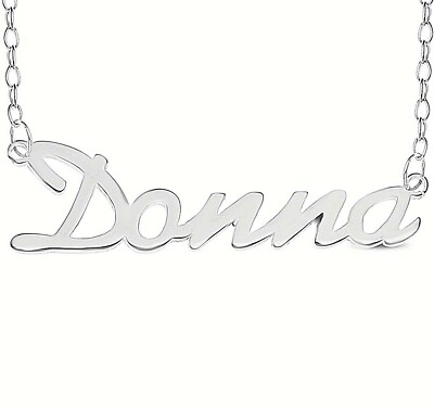 Donna Name Plate Necklace Pendent Sterling Silver female Personalized ...