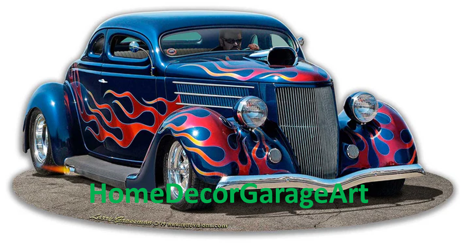 1936 Blown Coupe Hot Rod Cutout Shape Metal Sign Vintage Style Garage ...