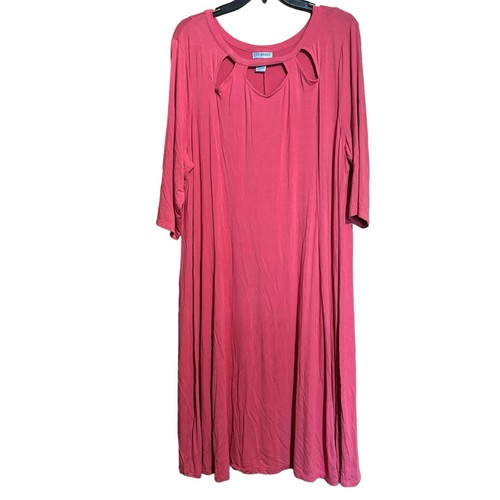 CATHERINES Dress Womens 2X Coral Cutout Neck Stretch Midi | eBay