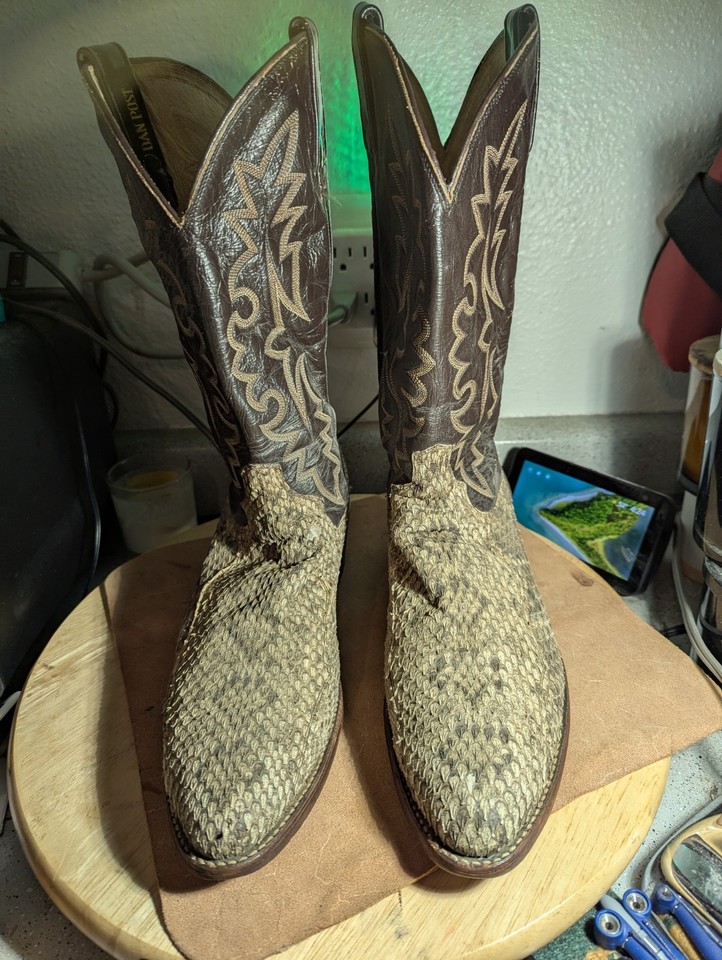 Mens Dan Post Brown Leather Snakeskin Python Western Cowboy Boots Size ...