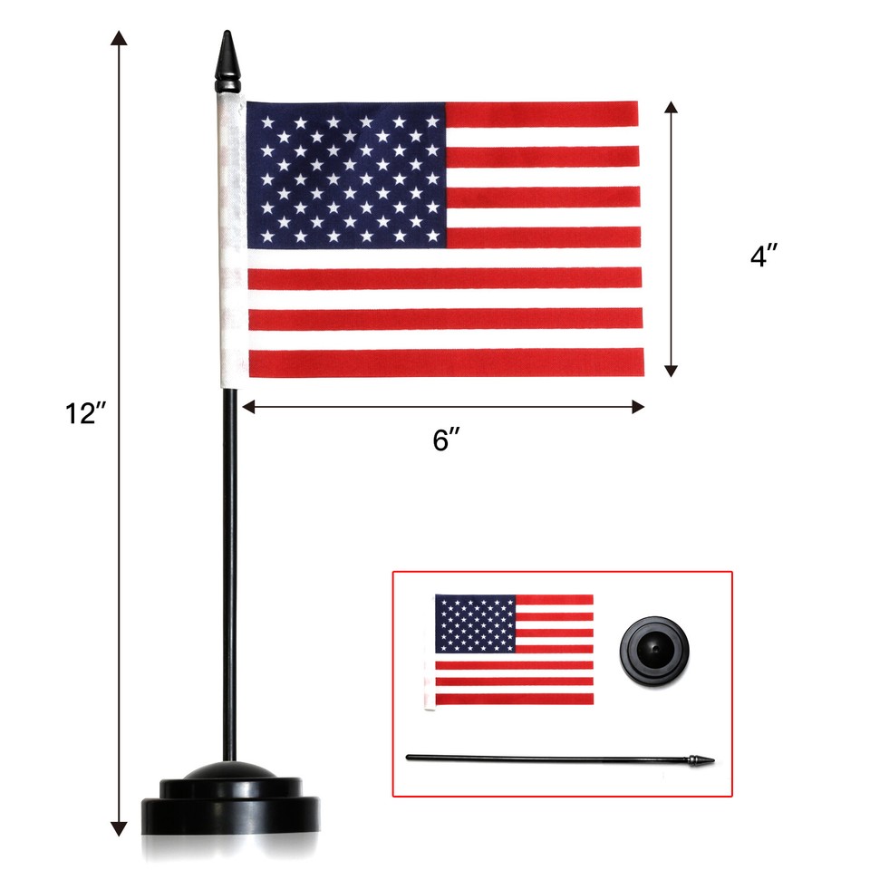 Anley USA Deluxe Desk Flag Set - 6 x 4 inch Miniature American US ...