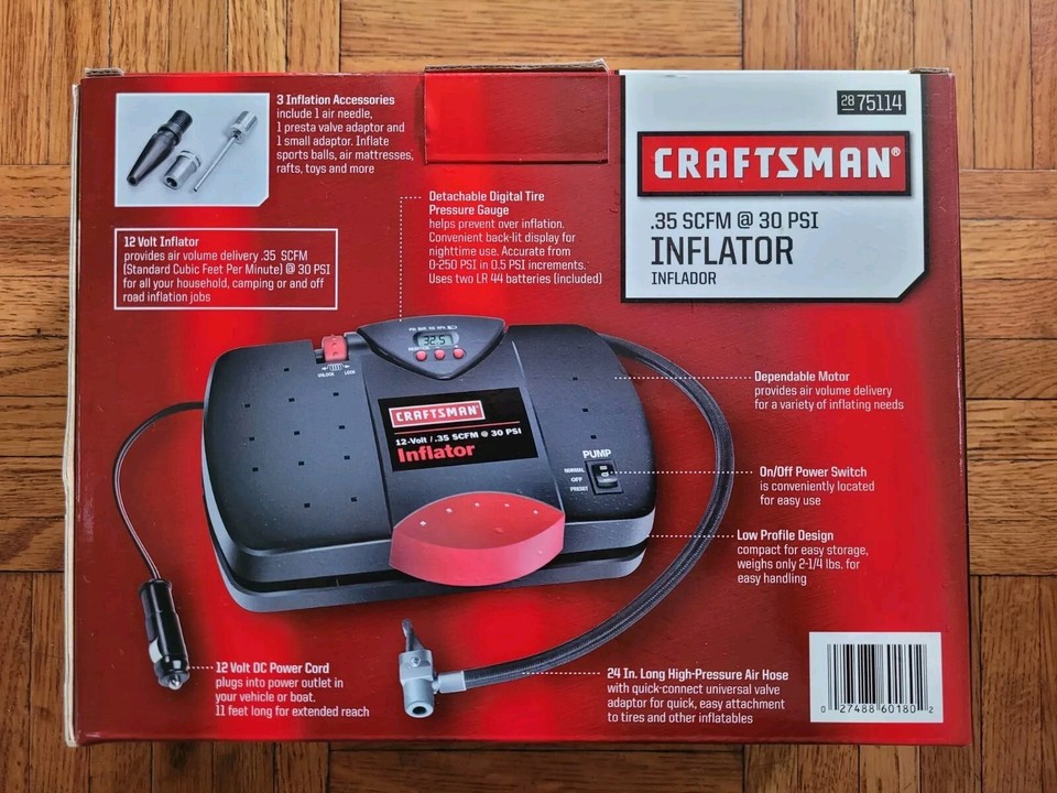 Craftsman .35 SCFM @ 30 PSI 12V Portable Tire Inflator. Digital Air ...