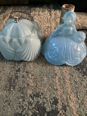 Vintage Blue Satin Glass Southern Belle Style Shell Lamp Shade With ...