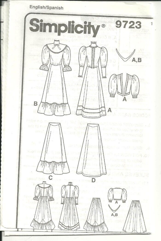 SIMPLICITY Musical Costume Pattern 9723 On Stage Misses 6 8 10 12 ...