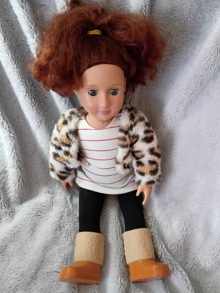 Our Generation Doll 18 Inch Red Curly Hair Blue Eyes Fur Jacket And ...