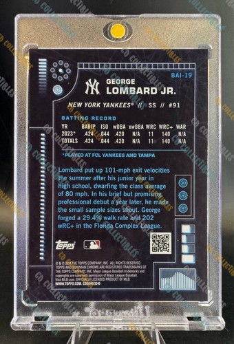 George Lombard Jr ROOKIE HOLO REFRACTOR CARD SSP BOWMAN CHROME YANKEES ...