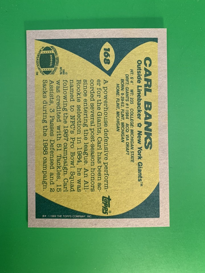 1989 Topps Carl Banks #168 New York Giants | eBay