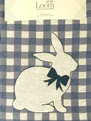 Blue White Check Easter Bunny 72 inch Tapestry Table Runner Windham | eBay