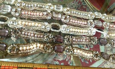 long beaded strip trim stones hand sewn 3/4X22" pearls glass beads 1pc ...