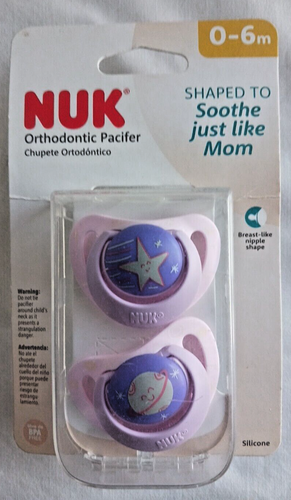 NUK Orthodontic Pacifier 0-6 Months Pink/ Purple 2 Pack New ...