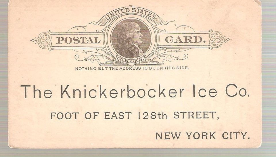 POSTAL CARD - 1889 - KNICKERBOCKER ICE CO., NEW YORK CITY | eBay
