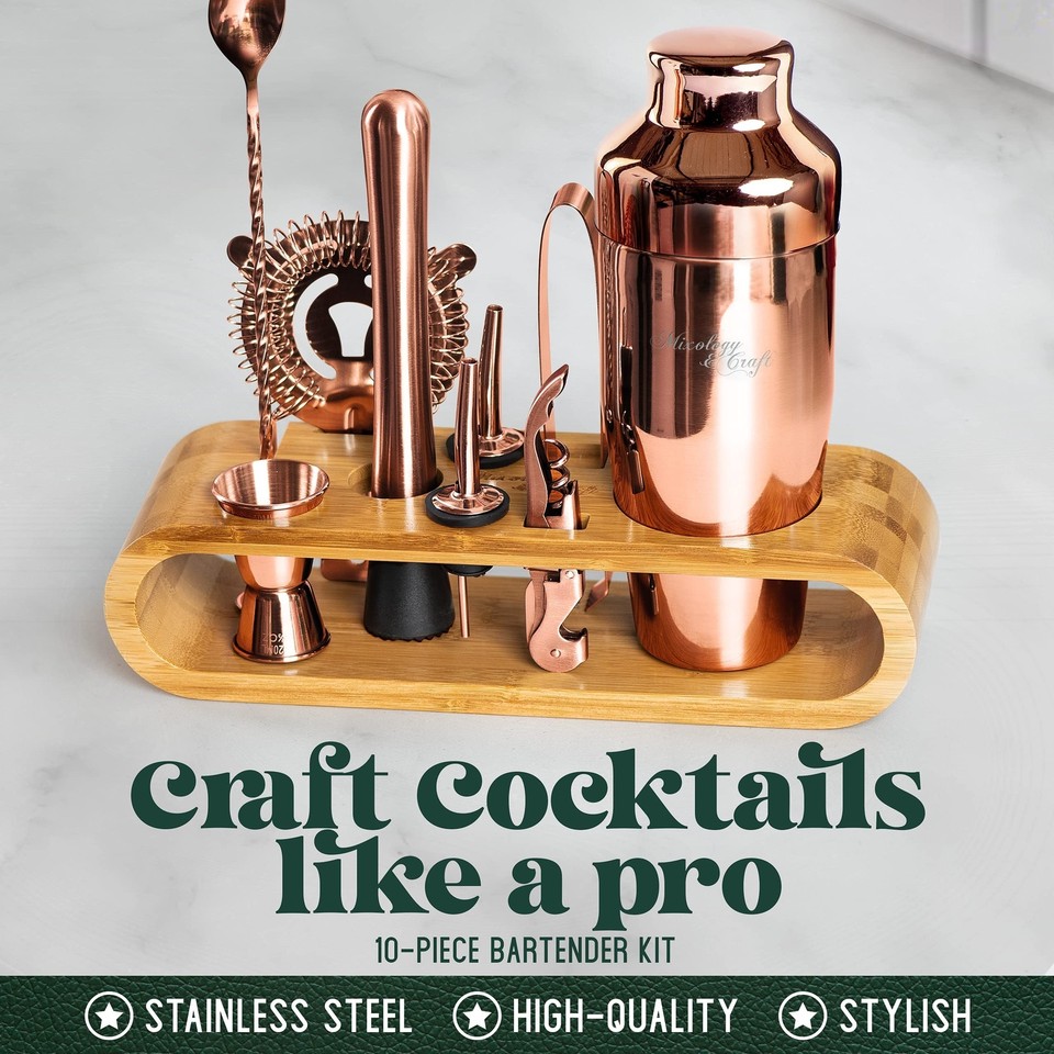 Mixology Bartender Kit: 10-Piece Bar Tool Set with Bamboo Stand ...