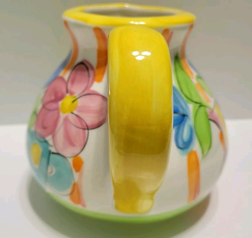Vicki Carroll Ceramic Pitcher Jug Signed 97 Floral Cup of Blooms 6" Yellow Multi | eBay