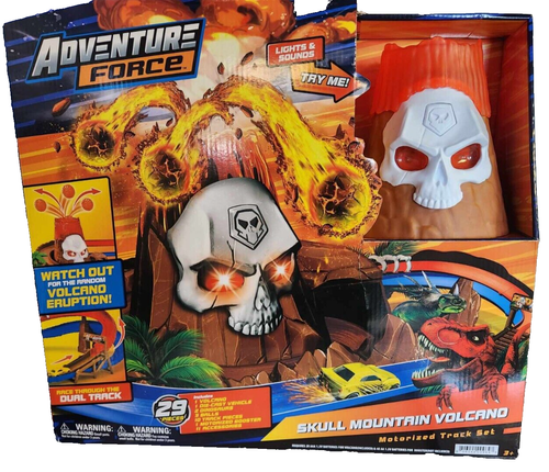 Skull Mountain Volcano Motorized Track Set w Car & 2 Dinosaurs, Lights ...