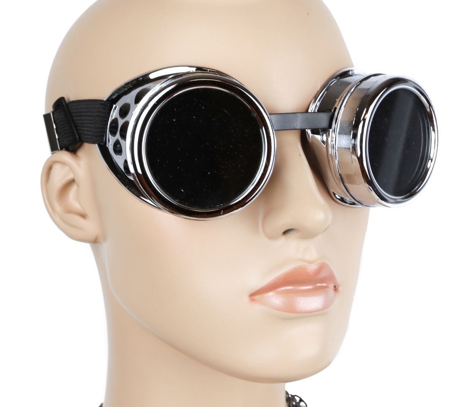 Silver Plain goggles cyber punk biker gothic rave cosplay aviator ...