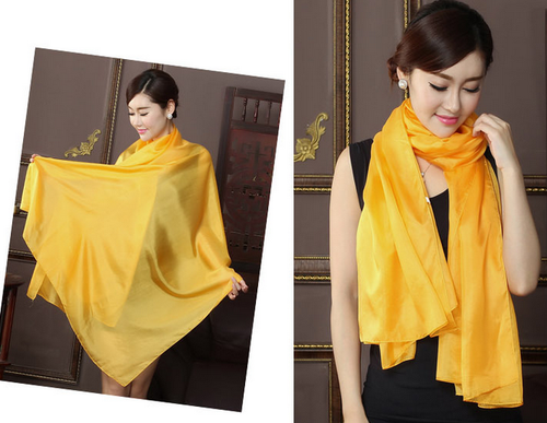 100% Silk Scarf Women neckerchief Shawl Wrap solid color yellow MY111 ...