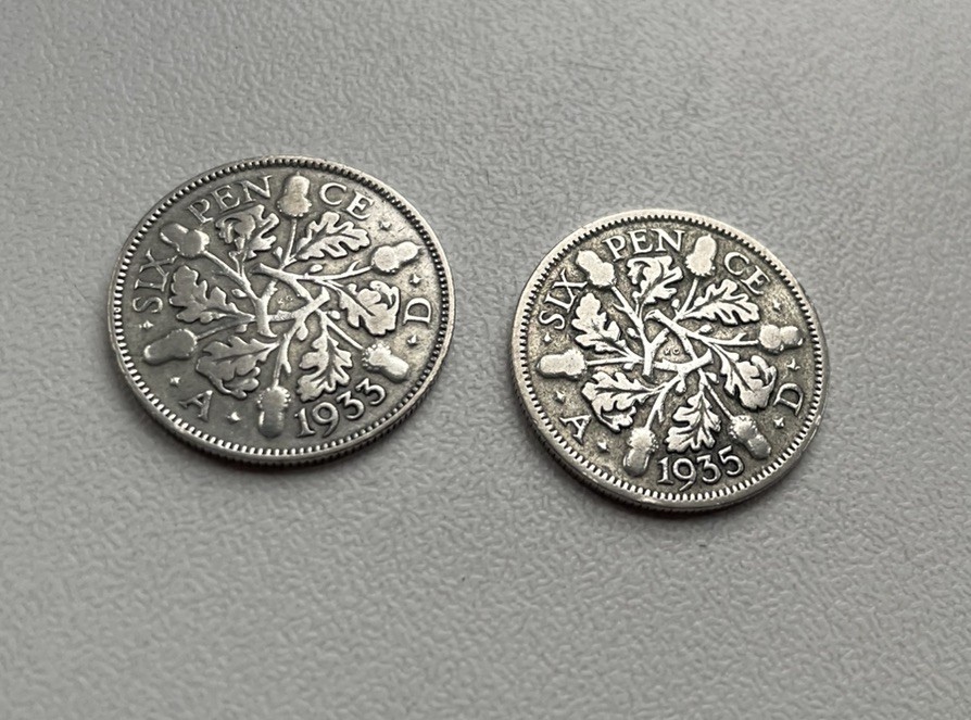 2 x 1930s George V Head 50% Silver Sixpence Coin - great for Christmas ...