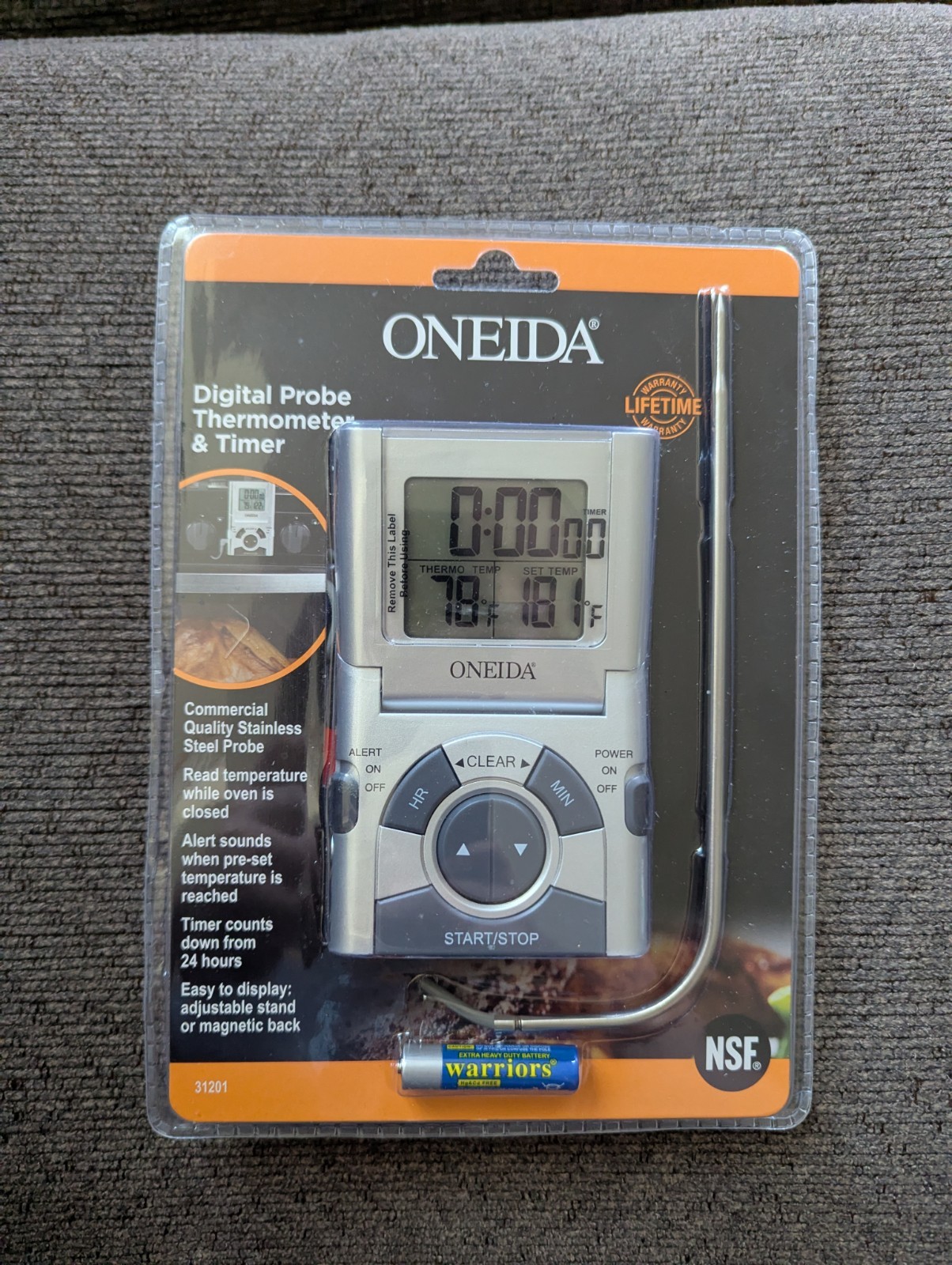 Oneida 31201 Digital Probe Cooking Thermometer & Timer, New