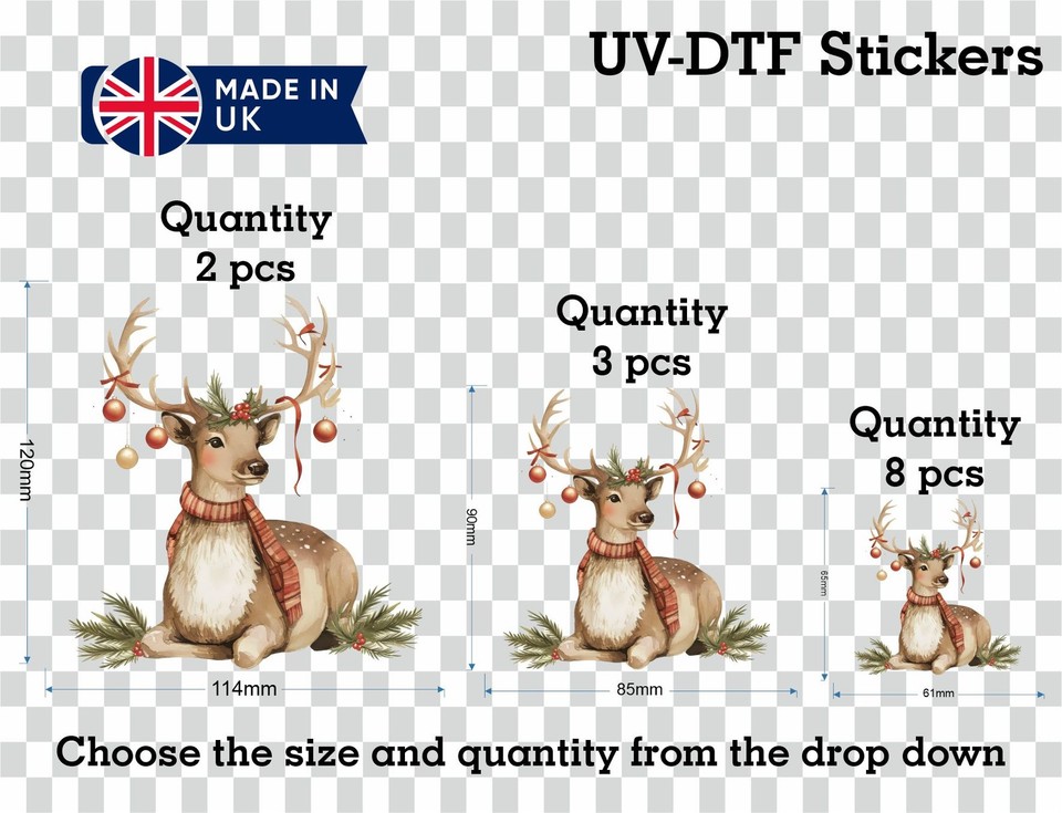 Reindeer Christmas UV DTF Sticker - Glass Laptop Tumbler Wall Cup xj426 ...