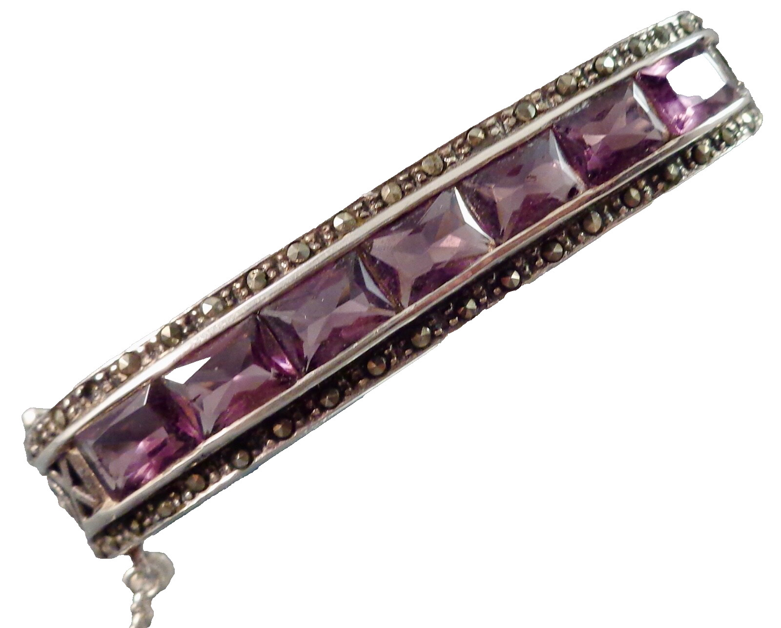 Lovely Amethyst Channel Set & Sterling Silver Hinged … - Gem