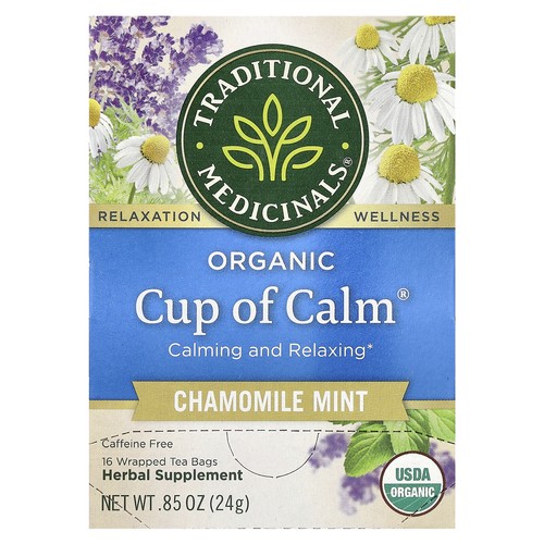 Organic Cup of Calm, Chamomile Mint, Caffeine Free, 16 Wrapped Tea Bags ...