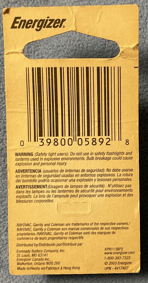 Energize Krypton Flashlight Bulbs KPR113 4D/1-6V (LOT OF 4) Old Stock ...