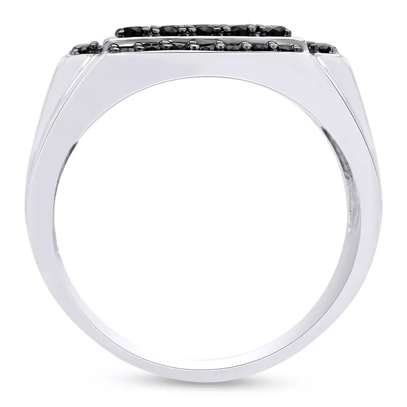 1 Ct Men's Weddg Band Ring Black Natural Diamond 14K White Gold Plated ...