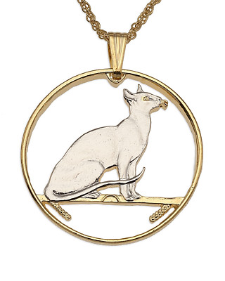 Cat (Siamese) Pendant & Necklace Isle 0f man Cut Coin 1 1/8" diameter ...