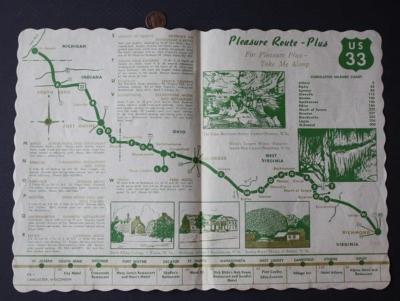 1960s Era Michigan Indiana Ohio West Virginia US Highway 33 map ...