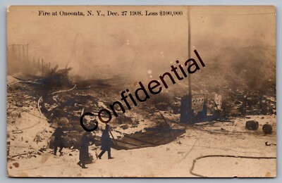 Real Photo Dec 27th 1908 City Block Fire At Oneonta NY New York RP RPPC ...