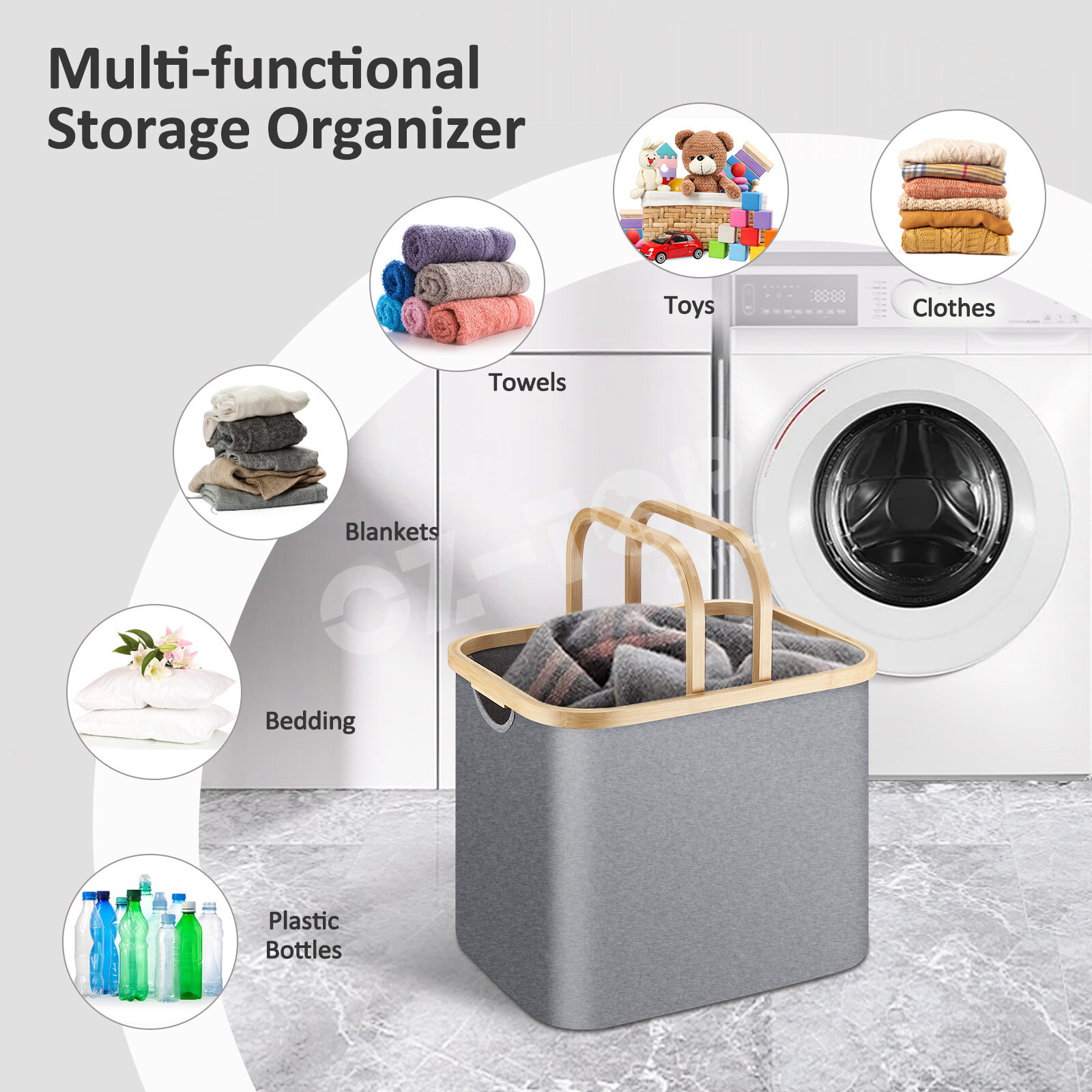 45L Collapsible Laundry Basket Hamper Clothes Washing Storage Bag Bin ...