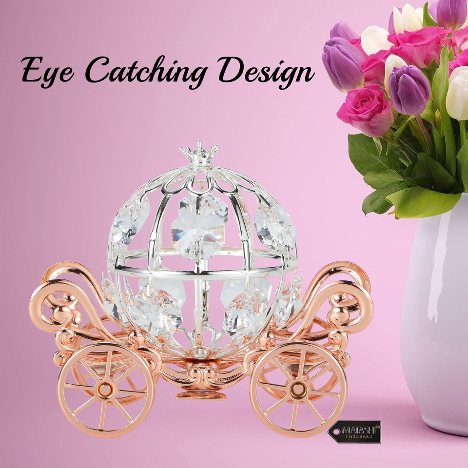 Matashi Rose Gold Crystal Studded Small Princess Pumpkin Coach Ornament ...