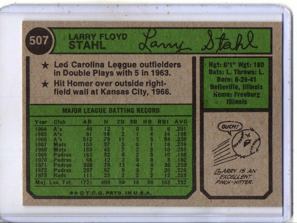 1974 TOPPS #507 LARRY STAHL CINCINNATI REDS | eBay