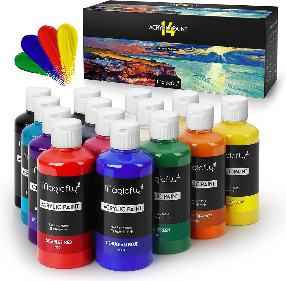 Acrylic Paints Set (280 Ml/9.47 Fl Oz.) 14 X 280Ml Large Bottles Rich ...