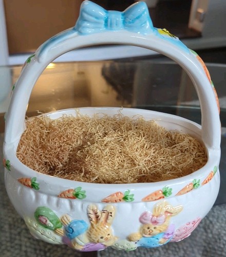 Vintage Beautiful Large White Easter Porcelain Basket Bunny Rabbit Eggs ...