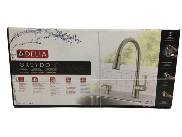 Delta Greydon Single Handle Pull-Down Sprayer Kitchen Faucet with Soap ...