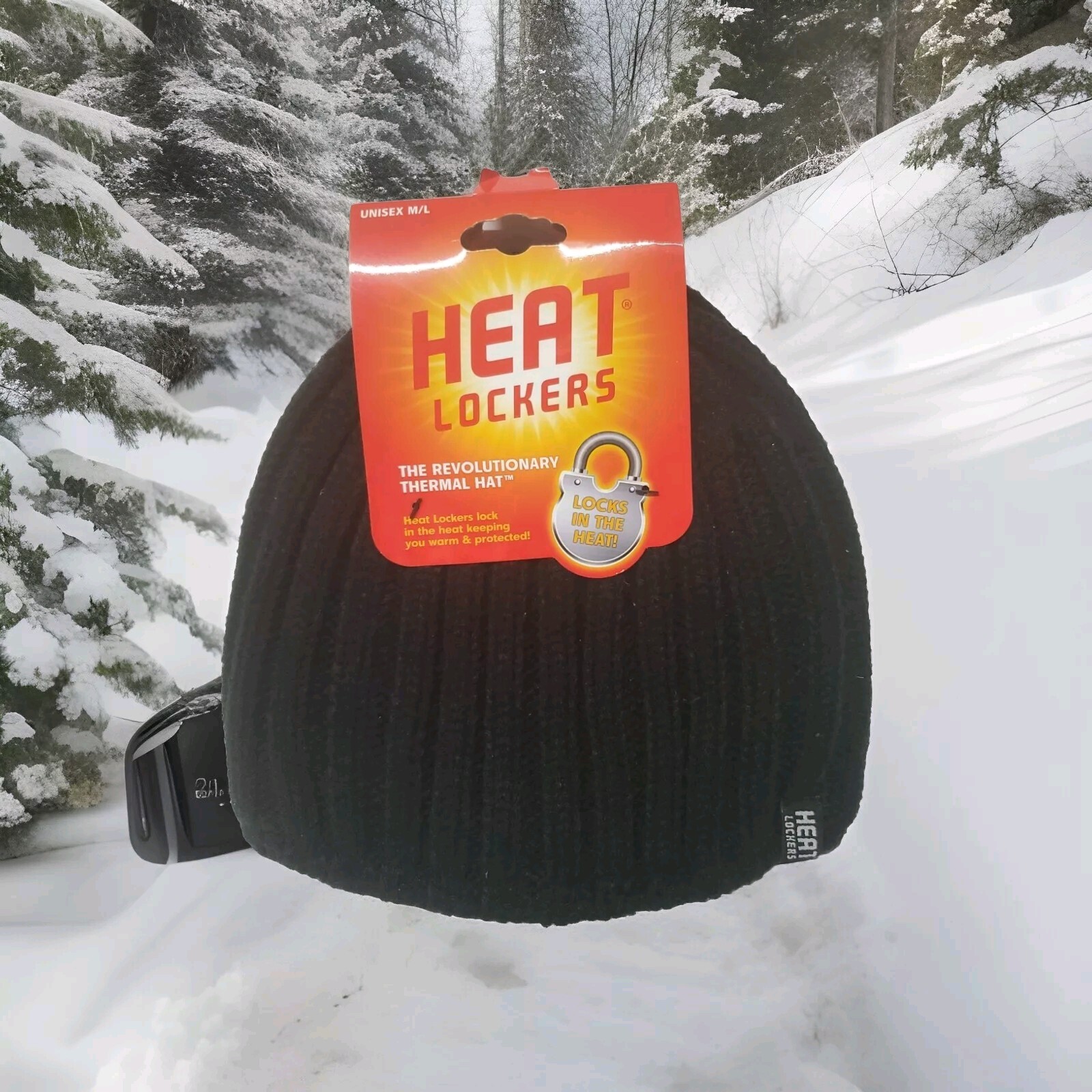 Heat Locker Unisex Black Thermal Knit Faux Fur Lined Hat Beanie Medium ...