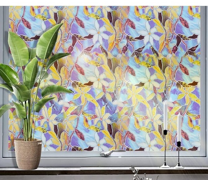 Privacy Window Film ~ Floral Window Sticker ~ 17.7" x 78.7" ~ FLOWER ...